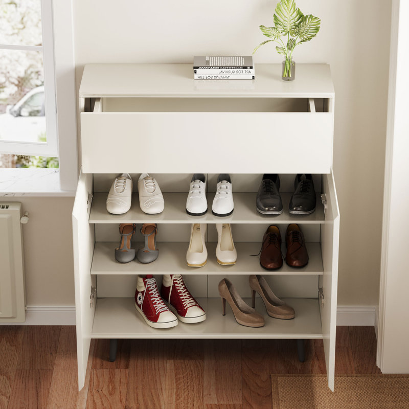 George Oliver Vannara 31.69 In Adjustable Shelf Storage Cabinet In Off-white | Wayfair